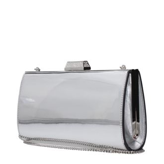 Jimmy Choo London Womens Rhinestone-Embellished Metallic Leather Clutch Silver
