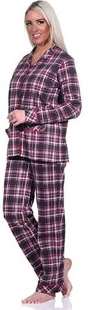 Normann Pyjama pour femme à carreaux à boutons en jersey simple - Également en grandes tailles, rouge, Large
