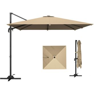 OUTSUNNY Parasol d&eacute;port&eacute; - Outsunny - rotation 360&deg;, inclinable 5 positions, base en croix - m&acirc;t en aluminium - polyester - 3 x 3 m - kaki