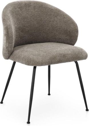 Les Tendances Lot de 2 chaises en tissu effet chenille et pieds métal noir KYZEN-Marron