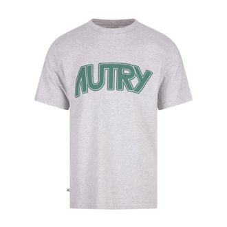 Autry Graumeliertes T-Shirt mit gr&uuml;nem Logo - - Tops - Herren - Grau - S