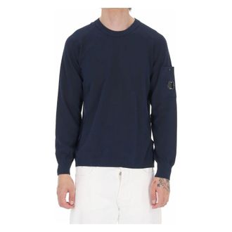 C.P. Company C.p. Company, Homme, Sweatshirts et sweats &agrave; capuche, Bleu, Taille: L Maglia girocollo in cotone crepe