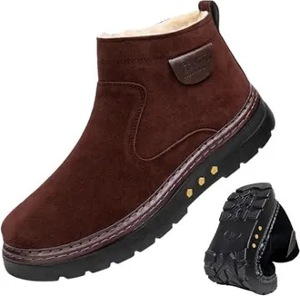 Generic Bottines dhiver pour homme, doubl&eacute;es en polaire et &eacute;paisses, chaussures de marche d&eacute;contract&eacute;es &agrave; bout rond avec fermeture &eacute;clair lat&eacute;rale, marron, 38