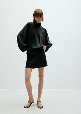 Mango Robe satin&eacute;e &agrave; naud noir - Femme - S - MANGO