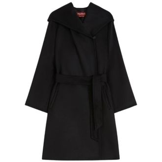 Max Mara Schwarzer Wollmantel mit G&uuml;rtelverschluss - - Coats - Damen - Schwarzk - 2XS