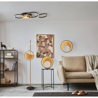Searchlight Lampadaire design Curio noir avec du bois - EU36302-1BK