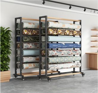 Generic Textilrollen-Aufbewahrungsregal Mit Verstellbarer Stange, Vinylrollenhalter Organizer-Aufbewahrungsregal Mit Rollen(14 Rods,Wide-190cm)