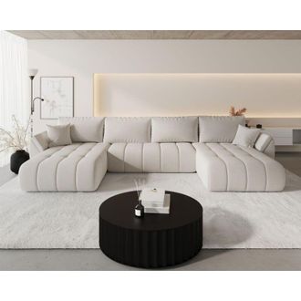 Fun M&ouml;bel Wohnlandschaft Sofa mit Schlaffunktion MISATO Stoff Wind Beige