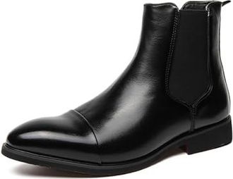 Generic Bottines Chelsea mi-hautes en cuir &agrave; enfiler pour homme, Noir, 38 2/3 EU
