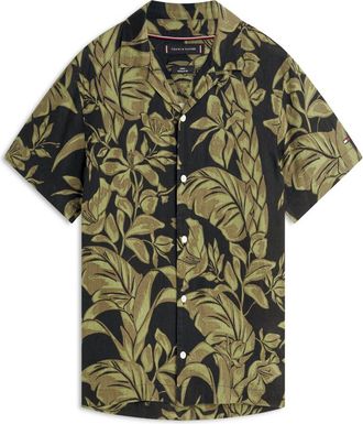 Tommy Hilfiger Leinen-Kurzarmhemd mit floralem Print und Resort-Kragen, Regular in
