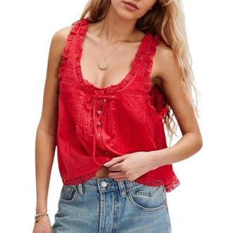 Generic Gilet sans manches en dentelle à volants pour femme, haut de plage, style bohème, gilet court Y2K, Rouge, L