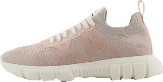 A|X Armani Exchange Damen Harlem, Knit Fabric, Side Logo Sneaker, Rose+ Grey+ Off White, 37.5 EU