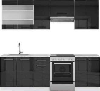 Vicco Küchenzeile Fame-Line, Anthrazit Hochglanz/Weiß, 240 cm, AP Marmor