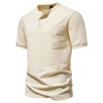 Generic T-shirt d&eacute;contract&eacute; &agrave; manches courtes pour homme, couleur unie, l&eacute;ger, classique, &eacute;l&eacute;gant, extensible, respirant, basique et confortable, chemise Henl