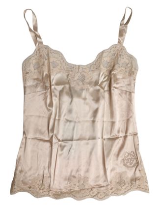 Dolce & Gabbana Womens Beige Lace Silk Satin Tank Lingerie Underwear Cotton Elastane Nylon Clothing