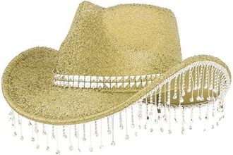 Generic Chapeau western en cuir avec paillettes et pendentifs pompons, chapeaux de cowboy &agrave; la mode musique et danse chapeaux &eacute;l&eacute;gants chapeaux cowboy chapeau