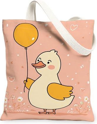 Generic Sac fourre-tout en toile de canard mignon, motif animal ludique, sacs d&eacute;picerie r&eacute;utilisables, l&eacute;gers et lavables en toile pour Sho, p&ecirc;che, 13x15 Inch