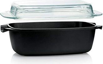 Tescoma PREMIUM Bräter 39 x 22 x 17 cm I Antihaft, Spezialboden, Vielseitiger Glasdeckel I Universelle Herdkompatibilität I Spülmaschinenfest I Langlebigkeit