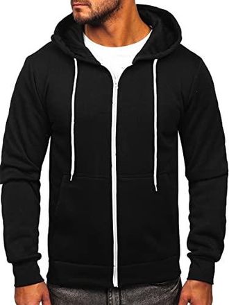 BOLF Homme Sweat-Shirt a Capuche avec Fermeture Eclair Hoodie Sweat Zippe Manches Longues Temps Libre Sport Fitness Outdoor Basic Casual Style HW2787 Noir 