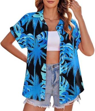Generic Chemise tropicale des Cara&iuml;bes pour femme &agrave; manches courtes boutonn&eacute;e hawa&iuml;enne palmier chemise d&eacute;t&eacute; amusante d&eacute;contract&eacute;e plage golf imprim&eacute; tropical