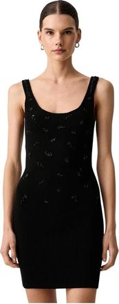 A|X Armani Exchange Robe en maille c&ocirc;tel&eacute;e orn&eacute;e de perles - Femme - Robes - Noir - Taille: 36 FR