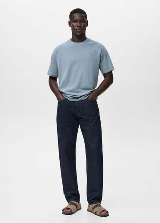 Mango T-shirt coton lin relaxed-fit bleu indigo - Homme - XXL - MANGO MAN