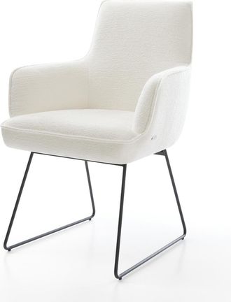 DELIFE Esszimmerstuhl Heira-Flex mit Armlehnen Boucl&eacute; Soft Beige Kufengestell Schwarz Taschenfederkern, Esszimmerst&uuml;hle
