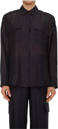 Blugirl Femme, Blouses et Chemises, Bleu, Taille: 42 FR Camicia Over Lyocell C/Pizzo