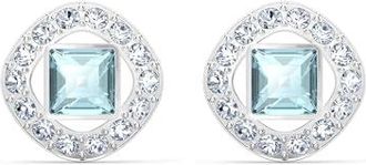 Swarovski Boucles doreilles clous Angelic Square, aiguemarine turquoise, métal rhodié