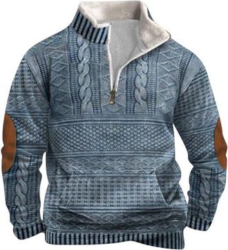 Generic Pull Vintage Homme Zip Quarter Graphique - Oversized Coupe Ample Col Montant Styl&eacute; Automne Casual, Sweatshirt Streetwear Tendance pour Look R&eacute;tro Urba