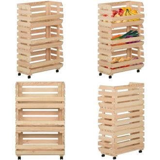 vidaXL Chariot &agrave; l&eacute;gumes 37x30x80 cm Bois de pin solide - Chariot De Cuisine - Chariot &agrave; L&eacute;gumes - Meuble De Rangement - Bois Massif - Pin - Home & Living