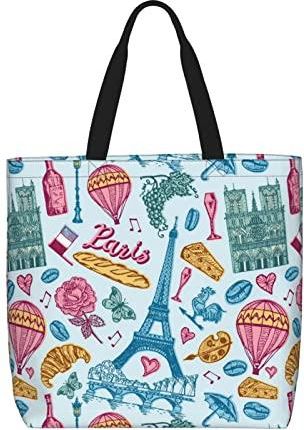 Generic Sac De Courses Tour Eiffel De Paris Sac &Agrave; Main D&eacute;contract&eacute; Lavables R&eacute;utilisable Sacs En Toile Pour Femmes, Pour &Eacute;cole, Tous Les Jours, Burea, Filles
