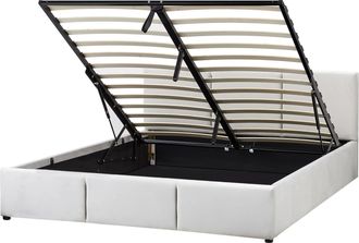 Beliani Bett Samt helles Grau mit hohem Kopfteil Lattenrost 160x200 cm Bettkasten Bousse