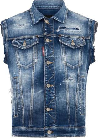 Dsquared2 Homme, Vestes, Bleu, Taille: M Medium Side By Side Wash Classic Vest