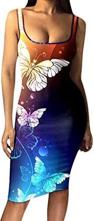 Generic Robes amincissantes d&eacute;contract&eacute;es sans manches pour femme - Jupe de travail ajust&eacute;e - Imprim&eacute; sur les hanches - 2026, bleu, M