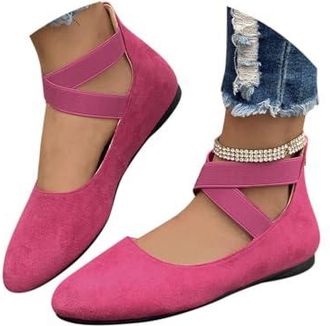 Minetom Ballerines Femme Plates Ballerines Bout Fermé Chaussures avec Sangles Croisées Élastiques Et Semelle Souple pour Les Mariages Et Les Fêtes A Rose 38 E