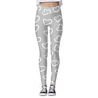 Generic Legging tendance pour la Saint-Valentin 2026 pour femme avec imprim&eacute; coeur d&eacute;contract&eacute; et &eacute;lastique, gris, XXL