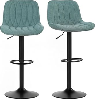 HOMCOM Barhocker 2er Set, h&ouml;henverstellbare Drehbarhocker mit R&uuml;ckenlehne und Fu&szlig;st&uuml;tze, Moderne Leinen gepolsterte armlose Barst&uuml;hle f&uuml;r K&uuml;che, Fr&uuml;hst&uuml;cksth