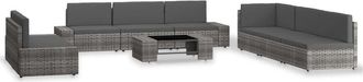 vidaXL 9-tlg. Garten-Lounge-Set Poly Rattan Grau Vidaxl
