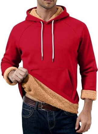 Generic Sweat &agrave; capuche pour homme - Cordon de serrage - T-shirt &agrave; manches longues - Couleur unie - Sweat &agrave; capuche doubl&eacute; - Confortable - Pull en polaire d&eacute;c