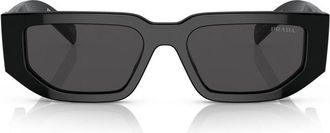 Prada 0PR Rectangle-Frame Plastic Sunglasses - Black