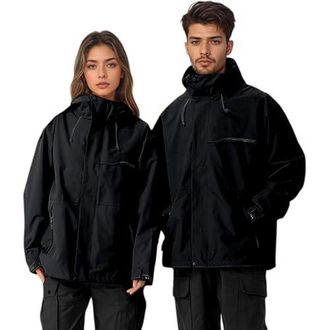 Generic Veste Femme Chic Et Elegant Veste polyvalente pour femmes avec polaire d&eacute;tachable pour toutes saisons coupe-vent d&eacute;contract&eacute;e confortable (Black, XXL)