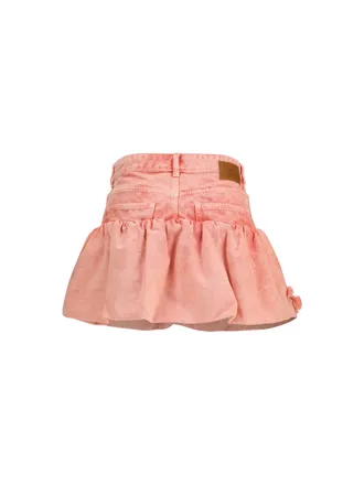 Ganni Womens Mini Bubble Skirt Denim With Appliqu&eacute; Roses Lantana Cotton