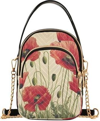 Mnsruu Sac à bandoulière pour femme - Motif coquelicots rouges - Style vintage - Avec sangle réglable