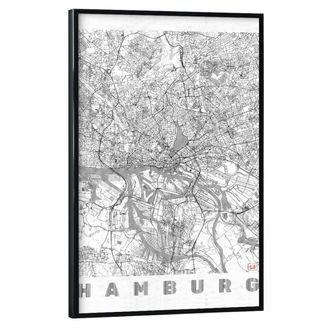 artboxONE Poster mit schwarzem Rahmen 30x20 cm Hamburg St&auml;dte Hamburg, Deutschland 2 - Bild Karte Hamburg Karte