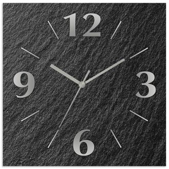 Artland Wanddeko Wanduhr ohne Tickgeräusche Alu Quarzuhr 30x30 cm Quadratisch Lautlos analoge Quarzuhr, 4 Ziffern 30x30 cm Schieferoptik U1RE