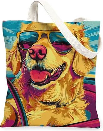 Generic Golden Retriever Sac fourre-tout en toile r&eacute;utilisable pour faire du shopping 33 x 38,1 cm, motif chiot pop esth&eacute;tique, funky chiot pour femme, animal