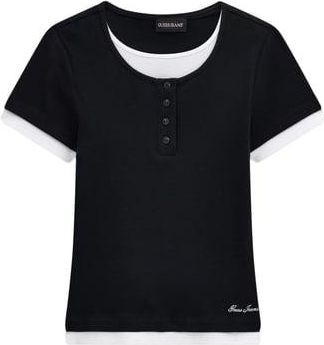 Guess Tee-shirt col rond en coton m&eacute;lang&eacute;