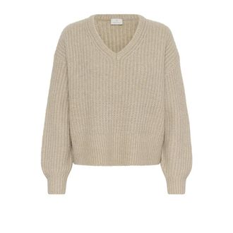 Kaffe Femme, Pulls, Beige, Taille: 38 FR Tricot &agrave; col en V