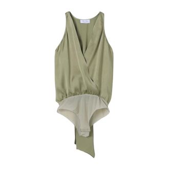 Blumarine Femme, Tops, Vert, Taille: 36 FR Chemisier Cache-Coeur en Soie Col en V Sans Manches Vert